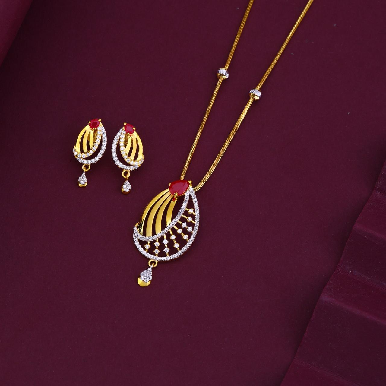 Vibrant Red Stone Pendant Set (DKG22-83/CER22-2163) | Satva Gold