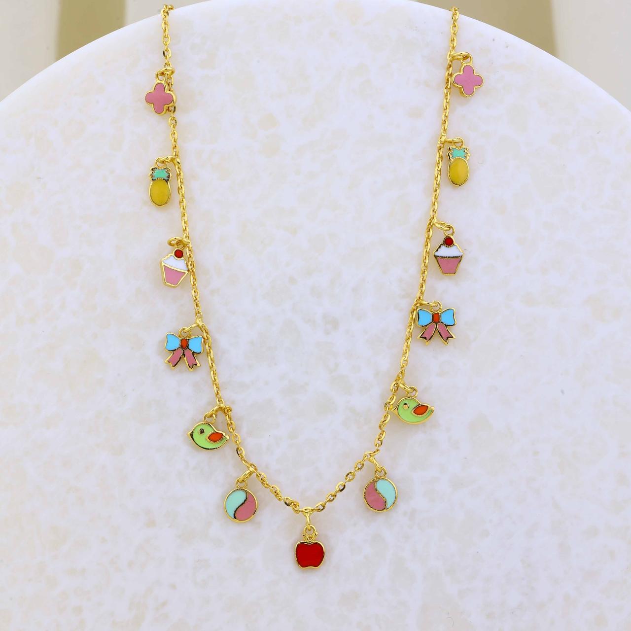 Kids Charm Chain With Apple And Bird Motifs | Satva Gold